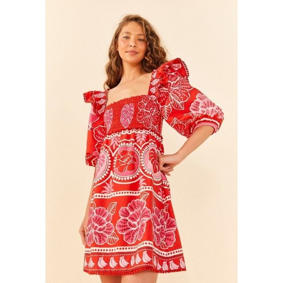 FARM Rio | Dresses | Farm Rio Mini Dress S Red Summer Sunrise Organic ...